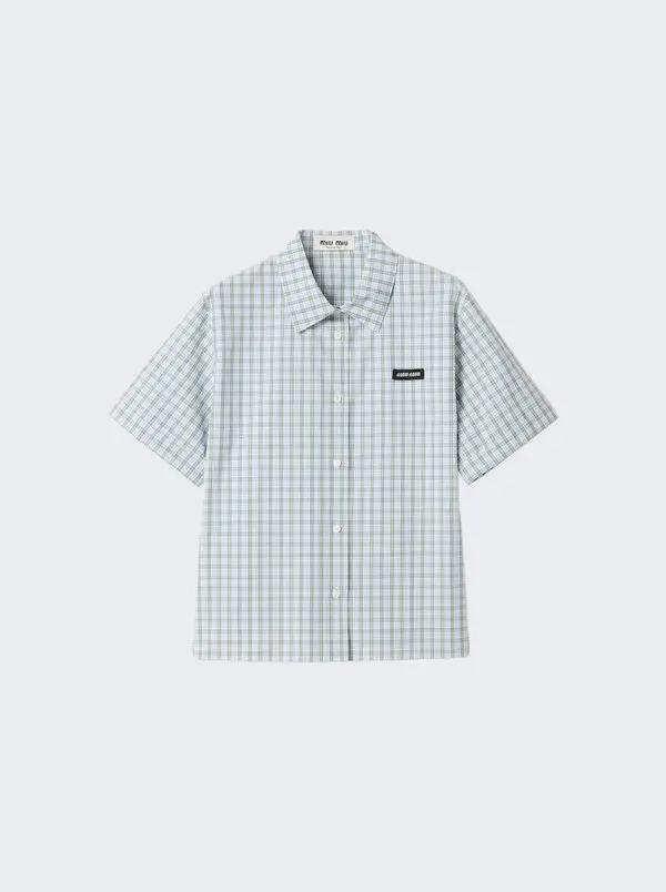 Miu Miu Check Poplin Shirt White And Sage Green - Grey