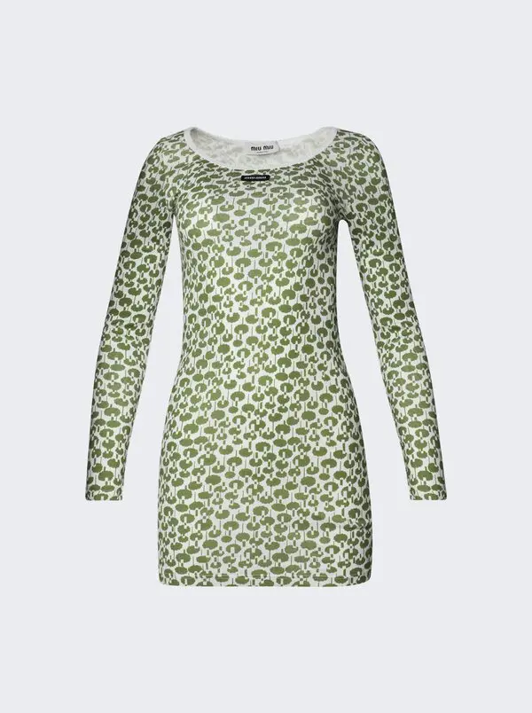 Miu Miu Costina Flower Mini Dress Ivory And Green - Yellow