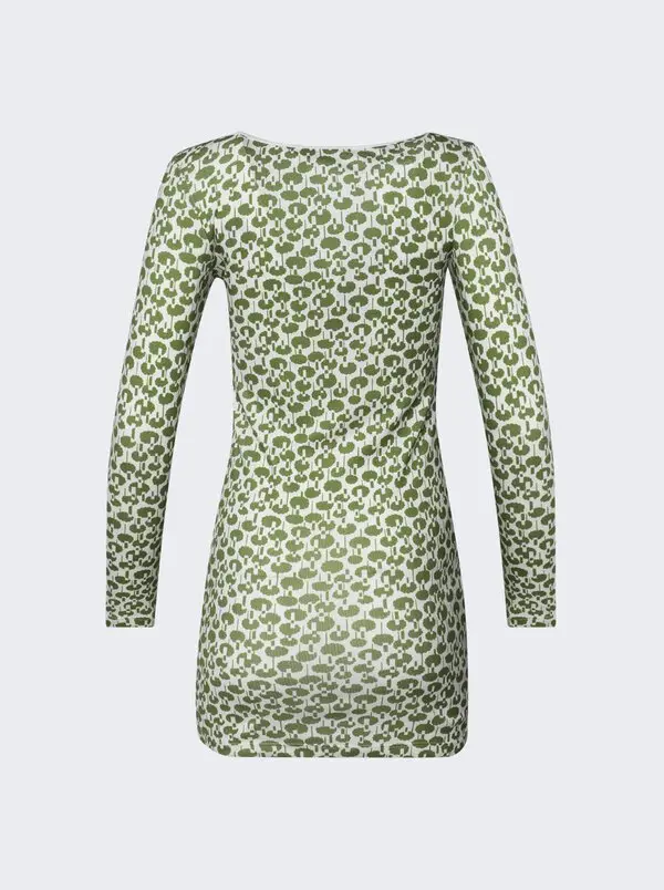 Miu Miu Costina Flower Mini Dress Ivory And Green