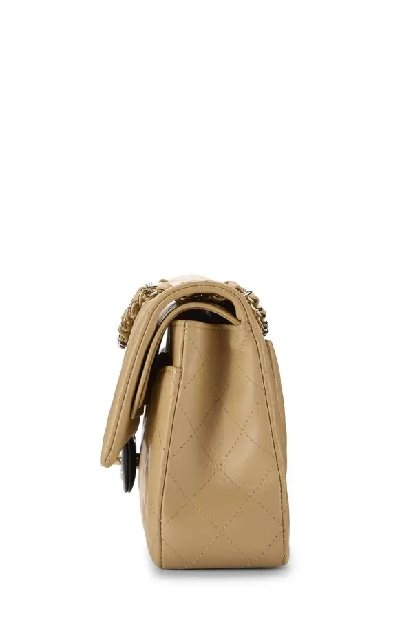 Chanel Beige & Black Quilted Lambskin Classic Double Flap Medium