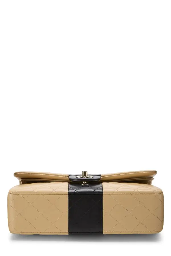 Chanel Beige & Black Quilted Lambskin Classic Double Flap Medium