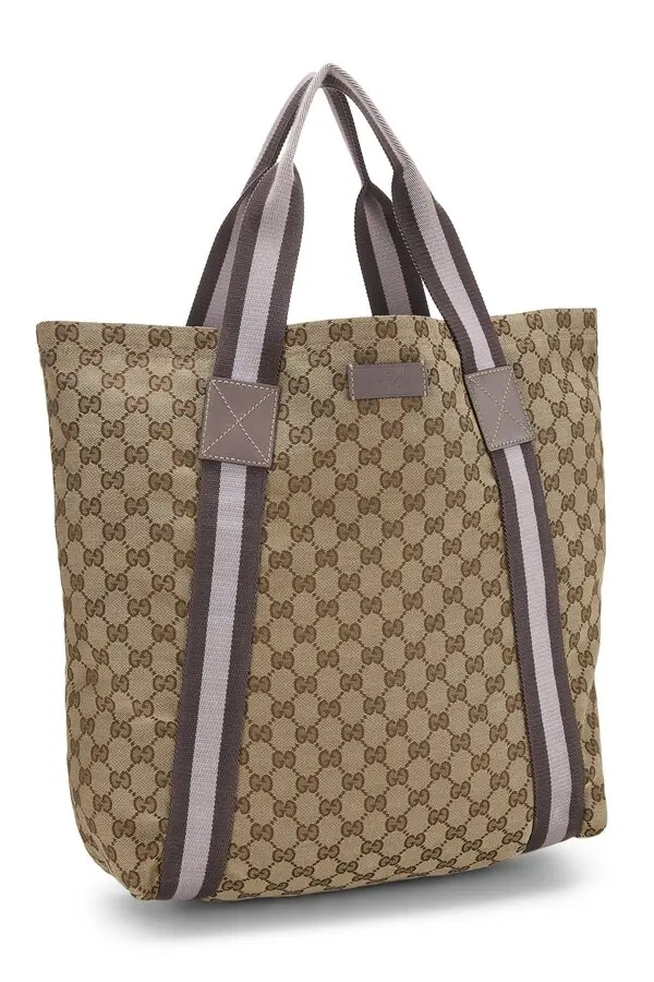 Gucci Original Gg Canvas Flat Web Tote - Beige
