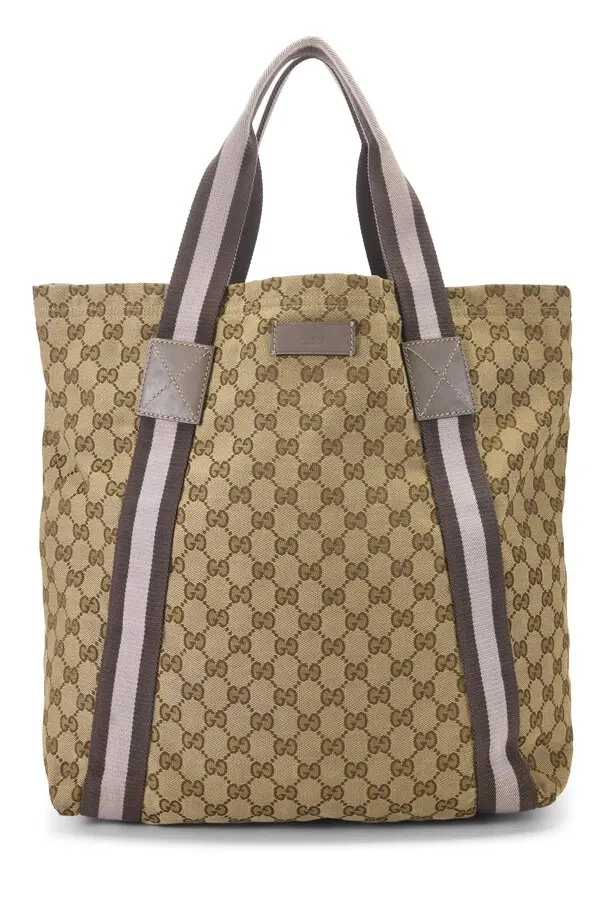 Gucci Original Gg Canvas Flat Web Tote - Purple