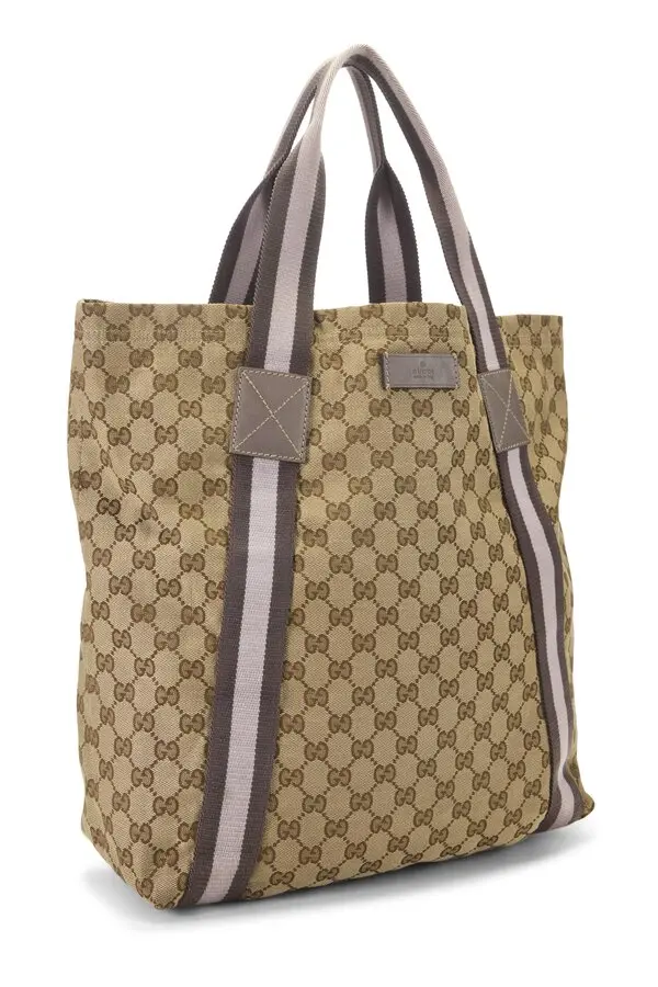Gucci Original Gg Canvas Flat Web Tote - Purple