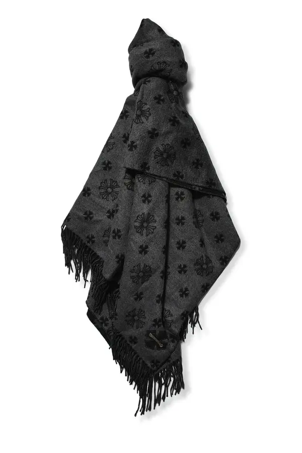 Chrome Hearts Silk Logo Fringe Stole - Black