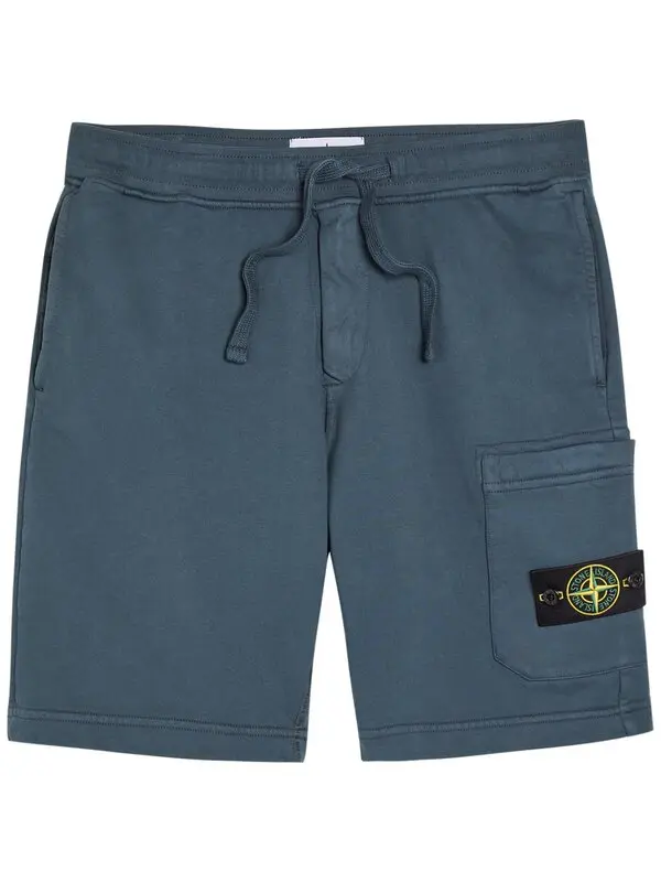 Stone Island Logo Cotton Shorts - Blue Dark