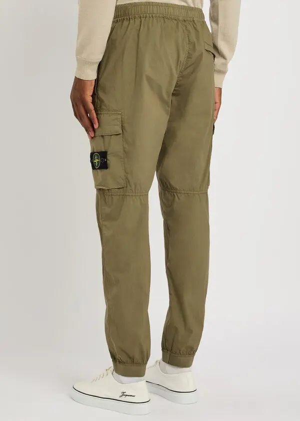 Stone Island Logo Stretch-cotton Cargo Trousers - Green Dark