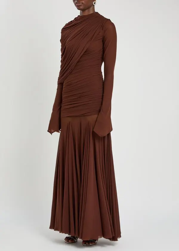 DEME The Oakland Draped Stretch-tulle Gown