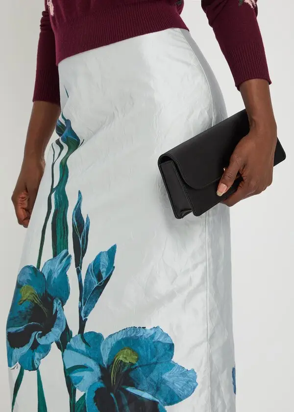 Erdem Floral-print Textured Satin Midi Skirt