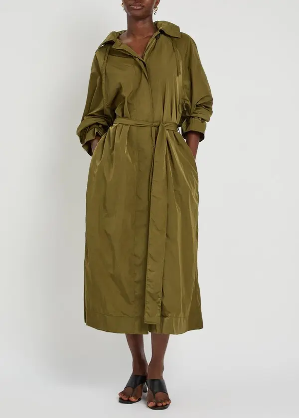 Another Tomorrow Hooded Belted Nylon Trench