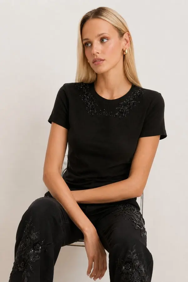 THE NOLI SHOP Amaya Floral Sequin T-shirt - Black