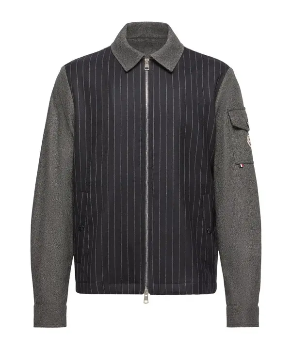 Moncler Zip-up Shirt Jacket With Pin Stripes - Blue/grey