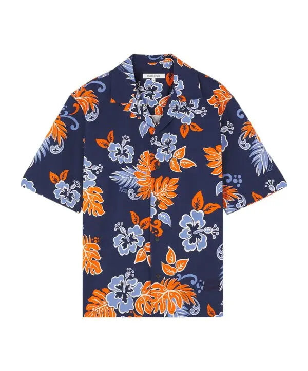 Maison Kitsuné Floral Printed Resort Shirt - Blue