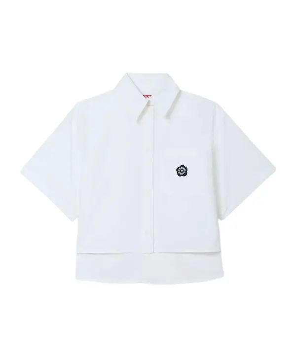 Kenzo Embroidered Boke Flower Cotton Poplin Short Sleeve Shirt