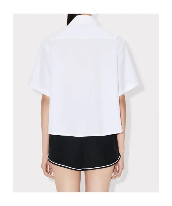 Kenzo Embroidered Boke Flower Cotton Poplin Short Sleeve Shirt
