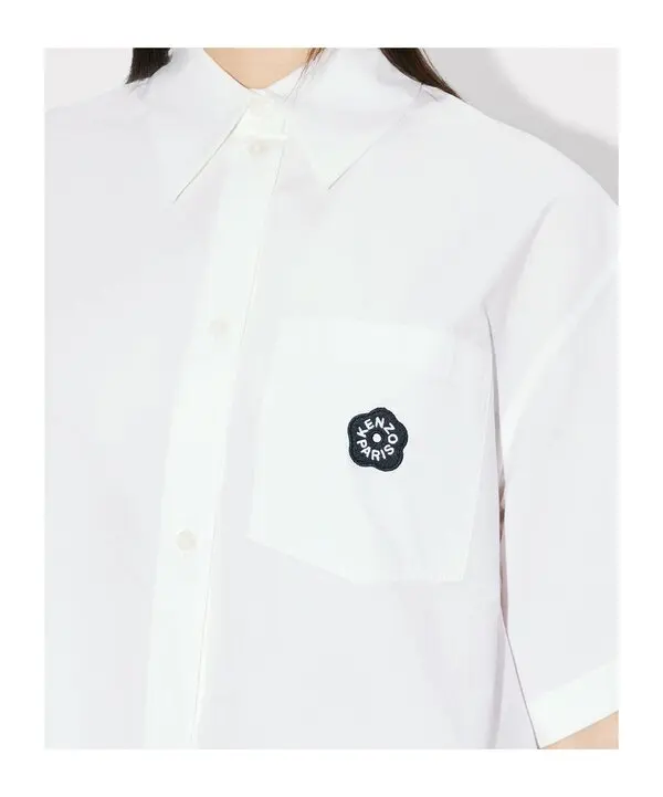 Kenzo Embroidered Boke Flower Cotton Poplin Short Sleeve Shirt