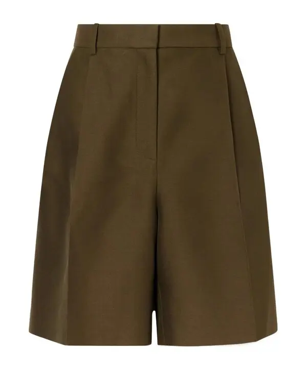 Khaite Tailored Wide-leg Shorts - Dark Olive