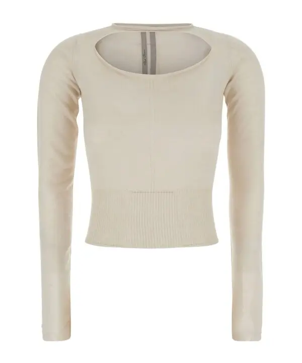Rick Owens Cut-out Cropped Knitted Sweater - Beige
