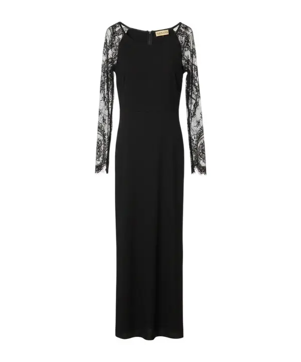 Valentino Garavani Lace-sleeved Crewneck Maxi Dress - Black