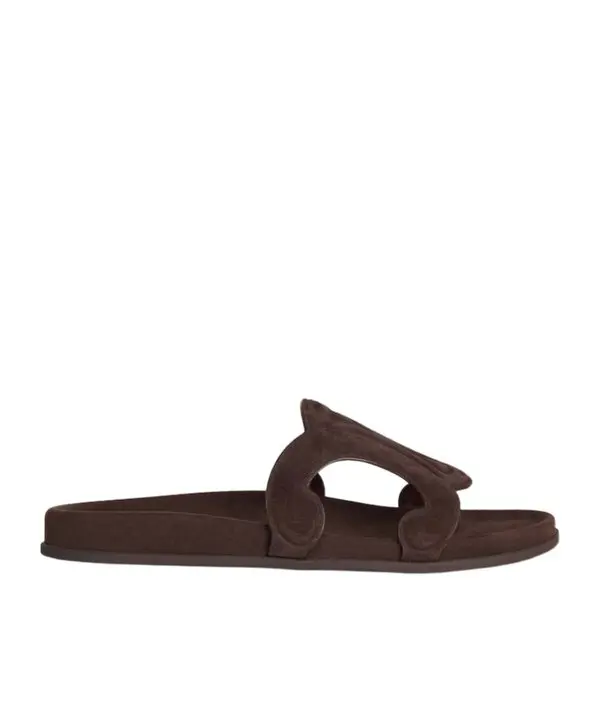 Celine Triomphe Suede Calfskin Slide - Black