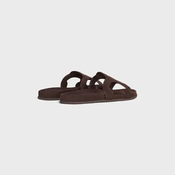 Celine Triomphe Suede Calfskin Slide - Black