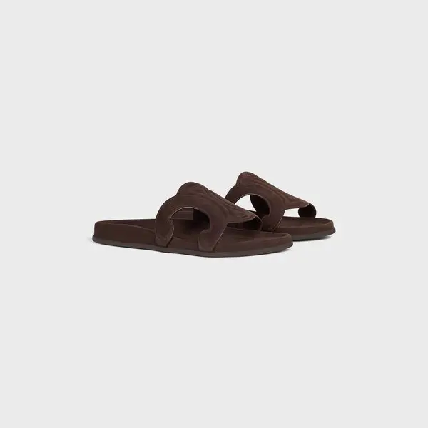 Celine Triomphe Suede Calfskin Slide - Black