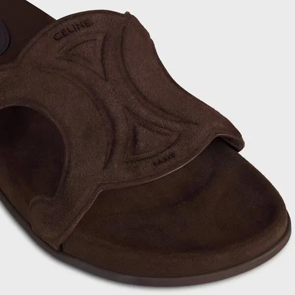 Celine Triomphe Suede Calfskin Slide - Black