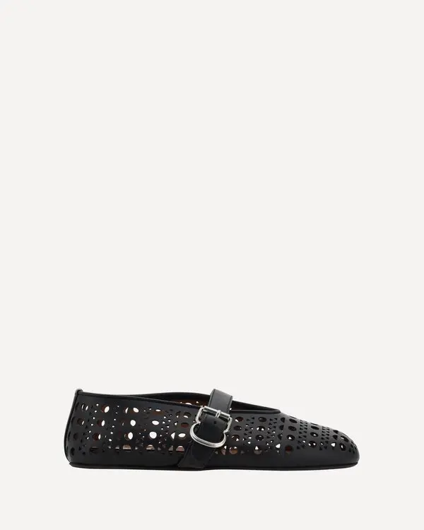 Alaïa Leather Cut-out Ballerinas - Black