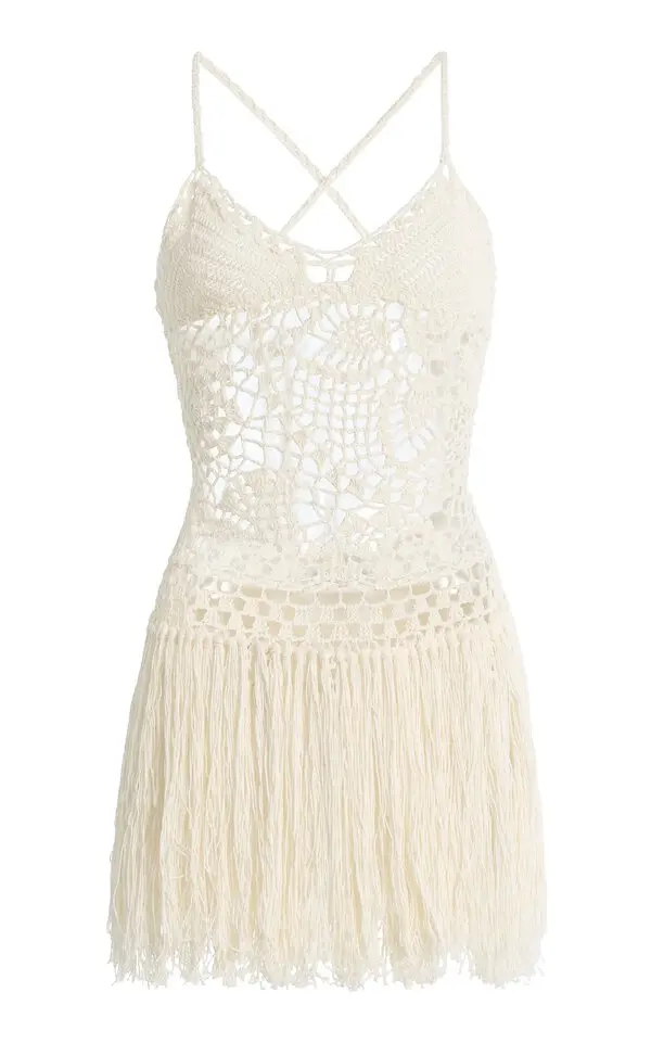 Akoia Swim Crochet Mini Dress With Tasseled Details - Ivory