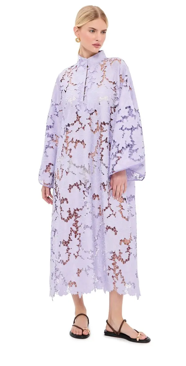 La Vie Style House Floral Flat Lace Maxi Caftan - Violet