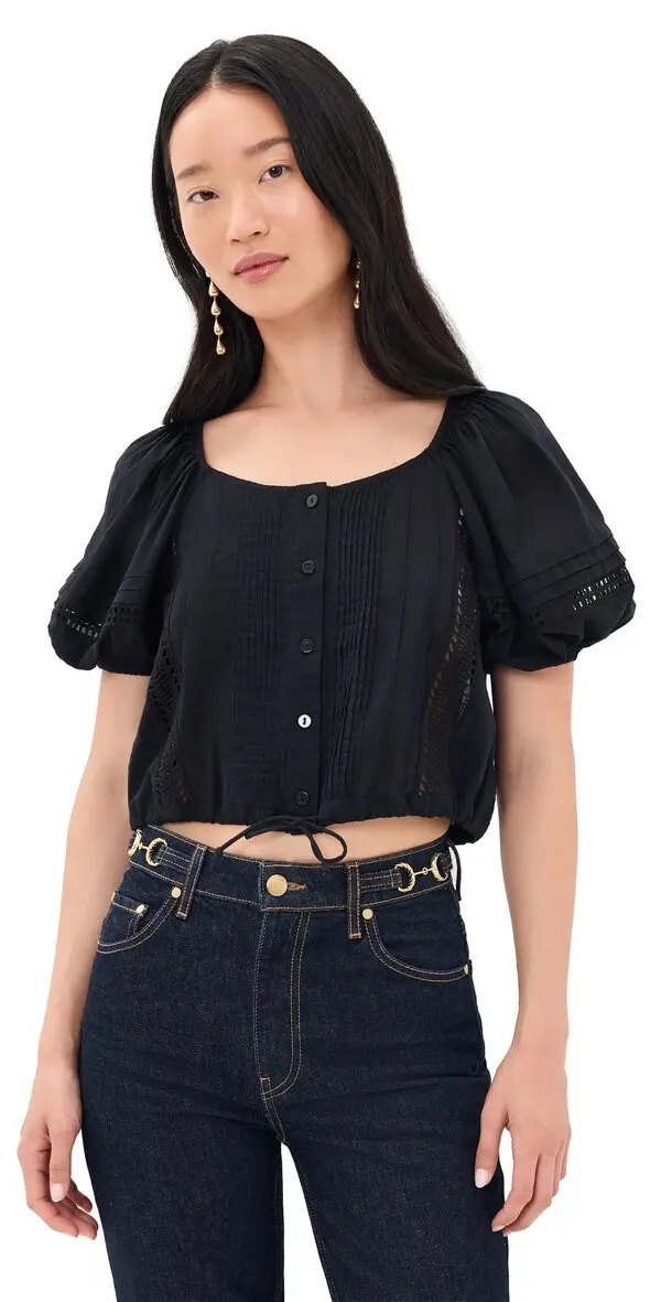 Ulla Johnson Clara Short Sleeve Cotton Top - Noir