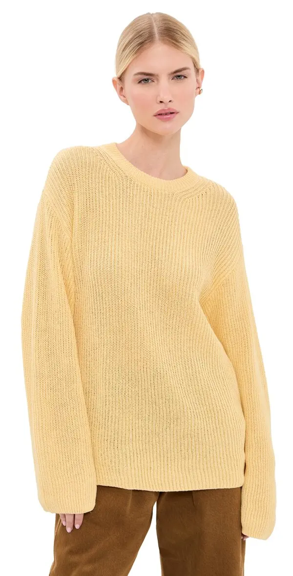 Another Tomorrow Draped Crew Knit Sweater - Sun