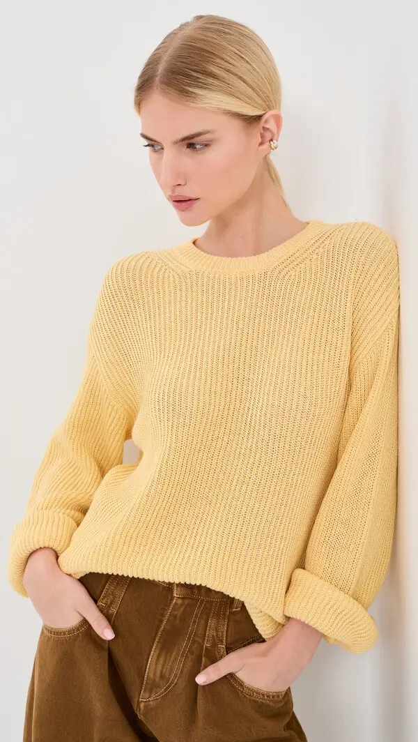 Another Tomorrow Draped Crew Knit Sweater