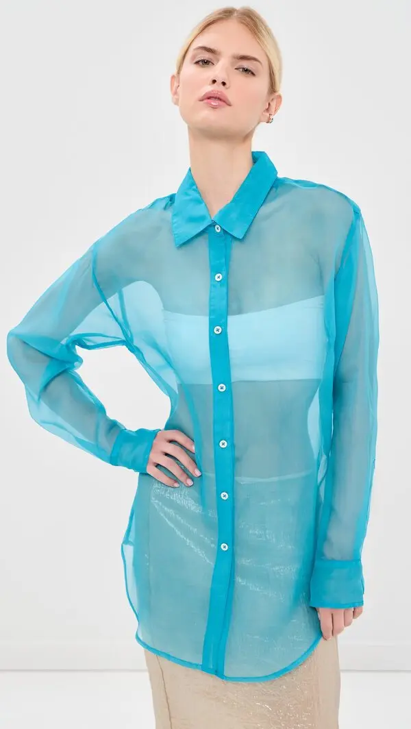 Sprwmn Oversized Silk Organza Button-down Shirt