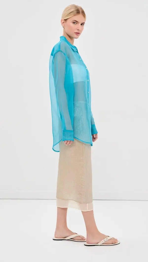 Sprwmn Oversized Silk Organza Button-down Shirt