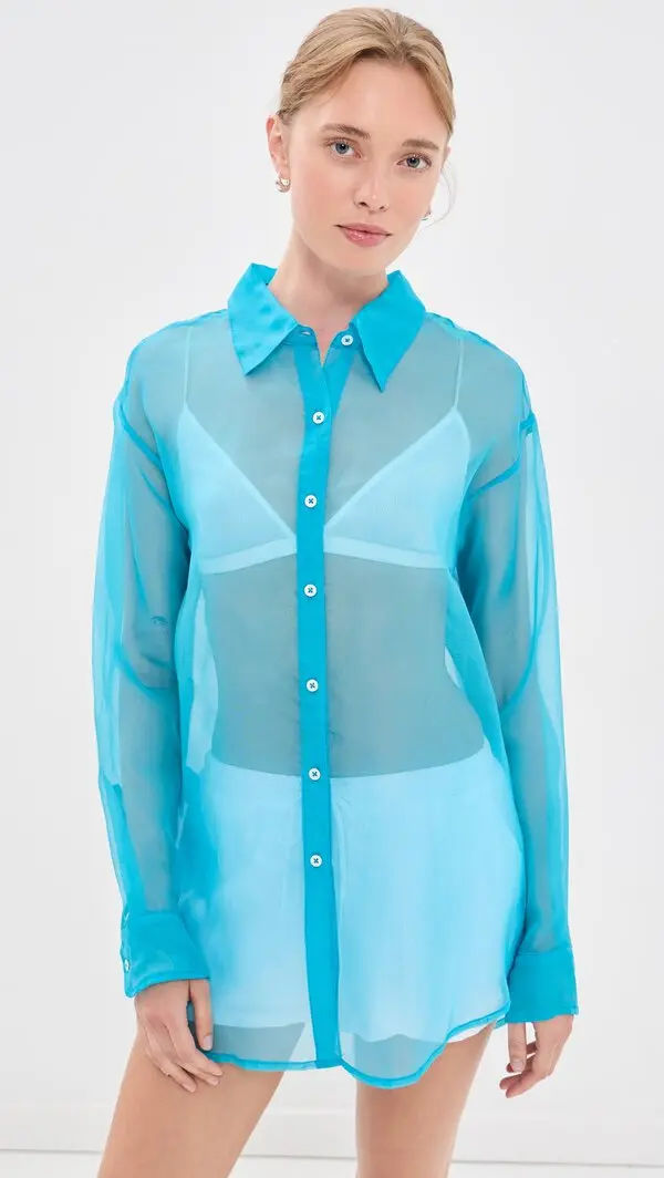 Sprwmn Oversized Silk Organza Button-down Shirt
