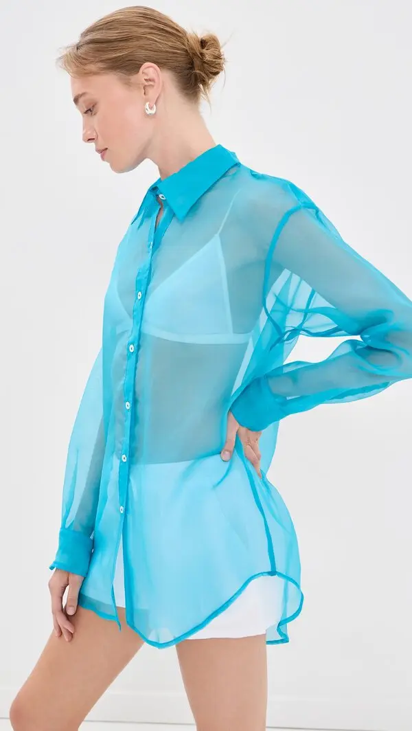 Sprwmn Oversized Silk Organza Button-down Shirt