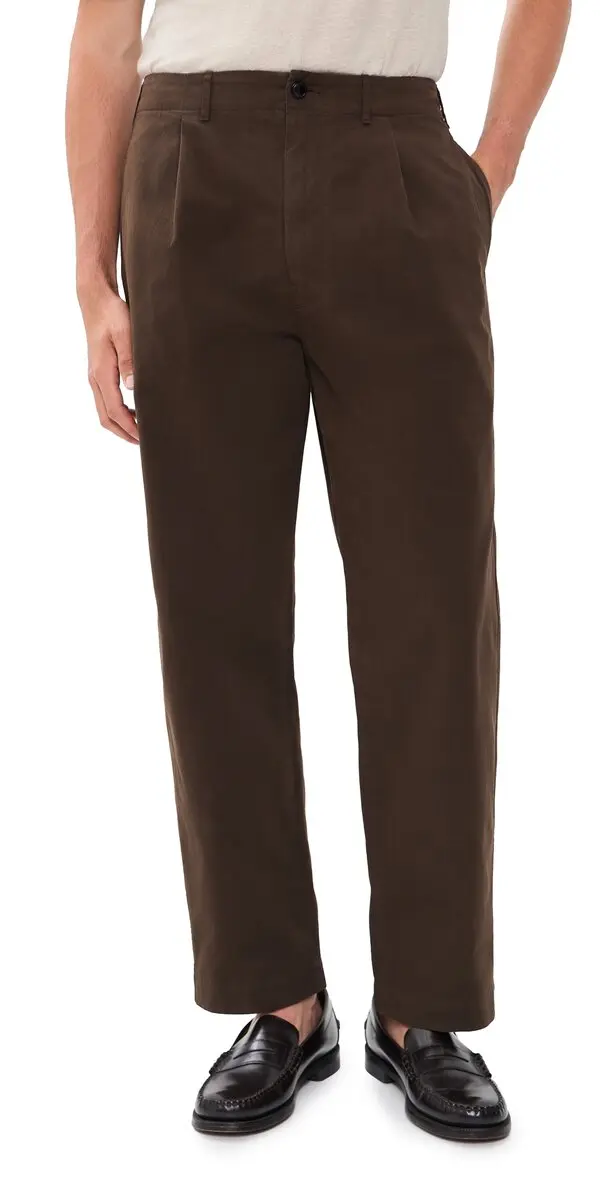 Madewell Cotton Twill Single Pleat Pants - Chocolate