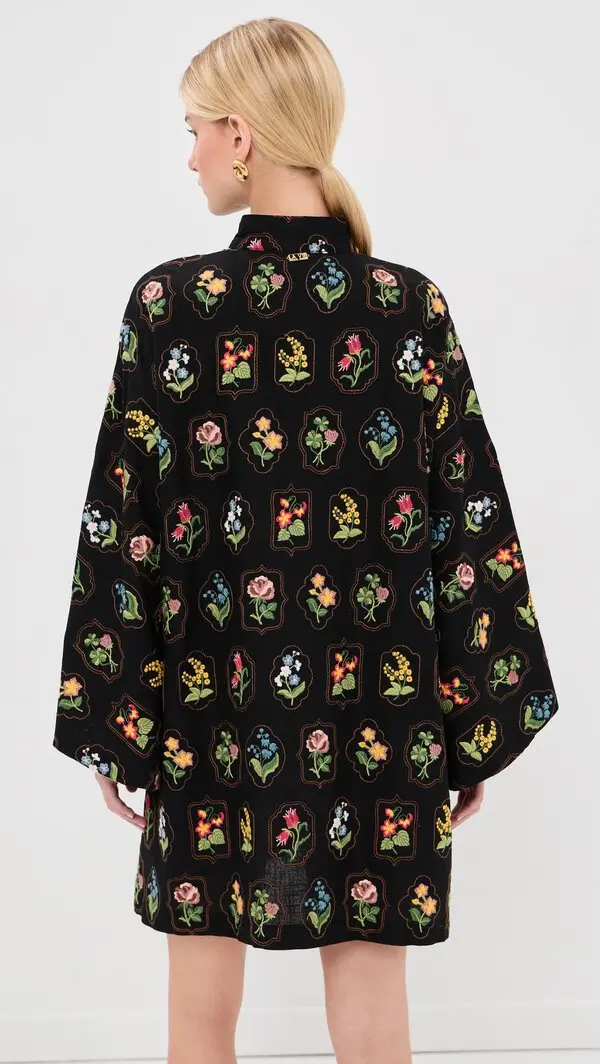 La Vie Style House Embroidered Garden Mini Caftan