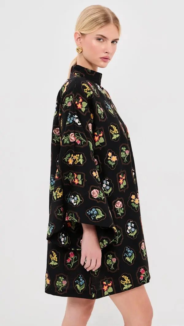 La Vie Style House Embroidered Garden Mini Caftan