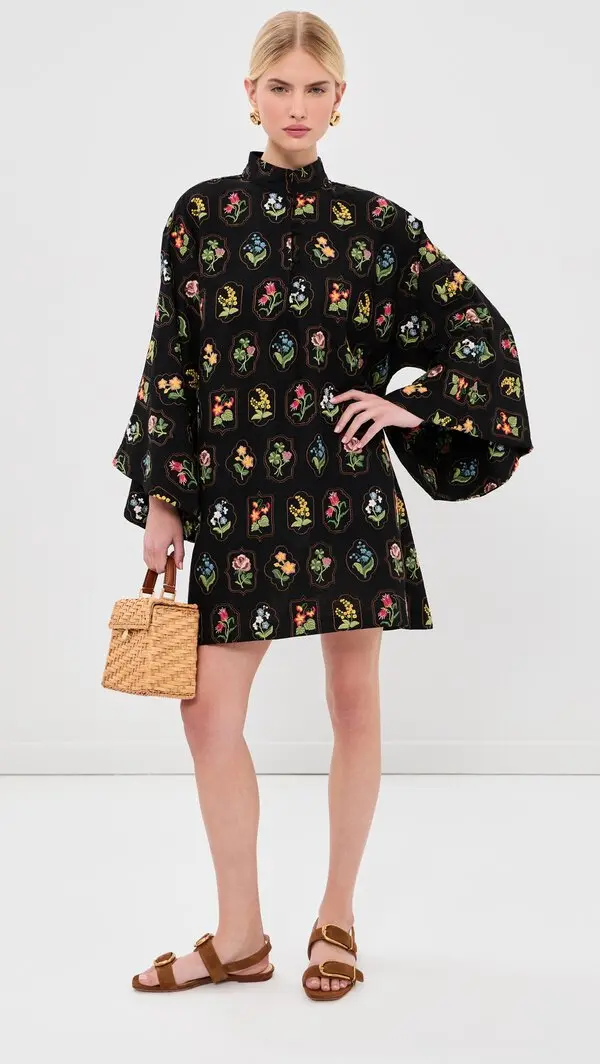 La Vie Style House Embroidered Garden Mini Caftan