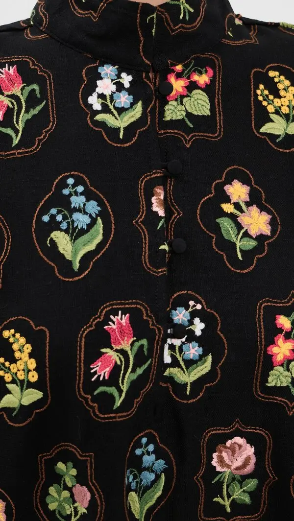 La Vie Style House Embroidered Garden Mini Caftan