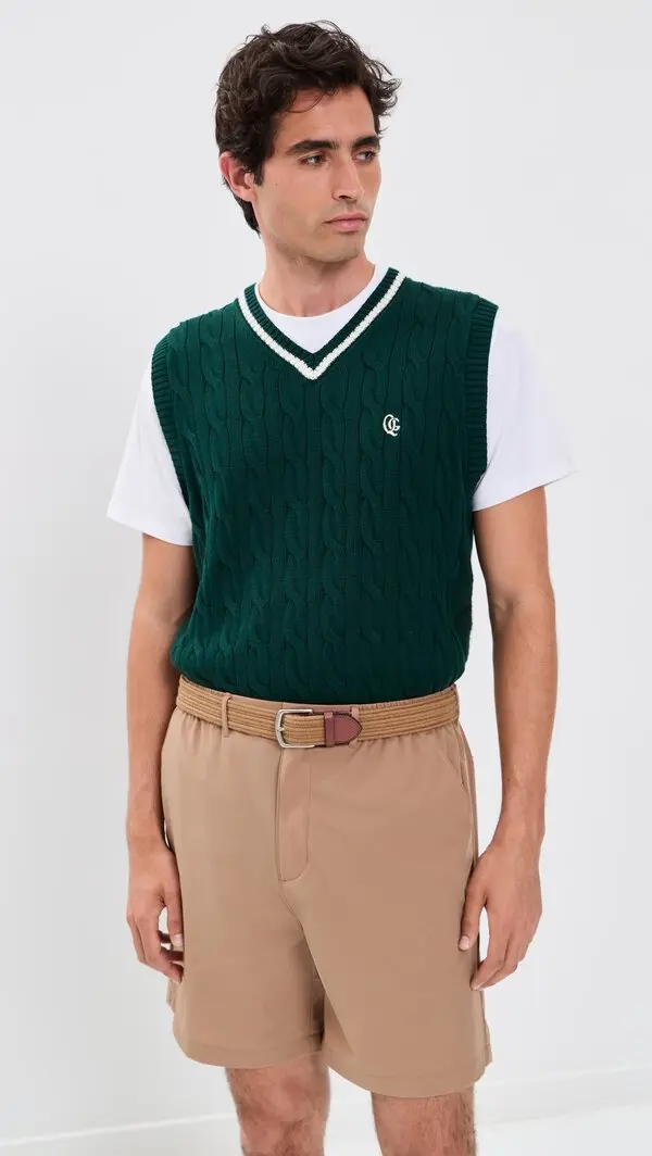 QUIET GOLF Cable Knit V-neck Vest