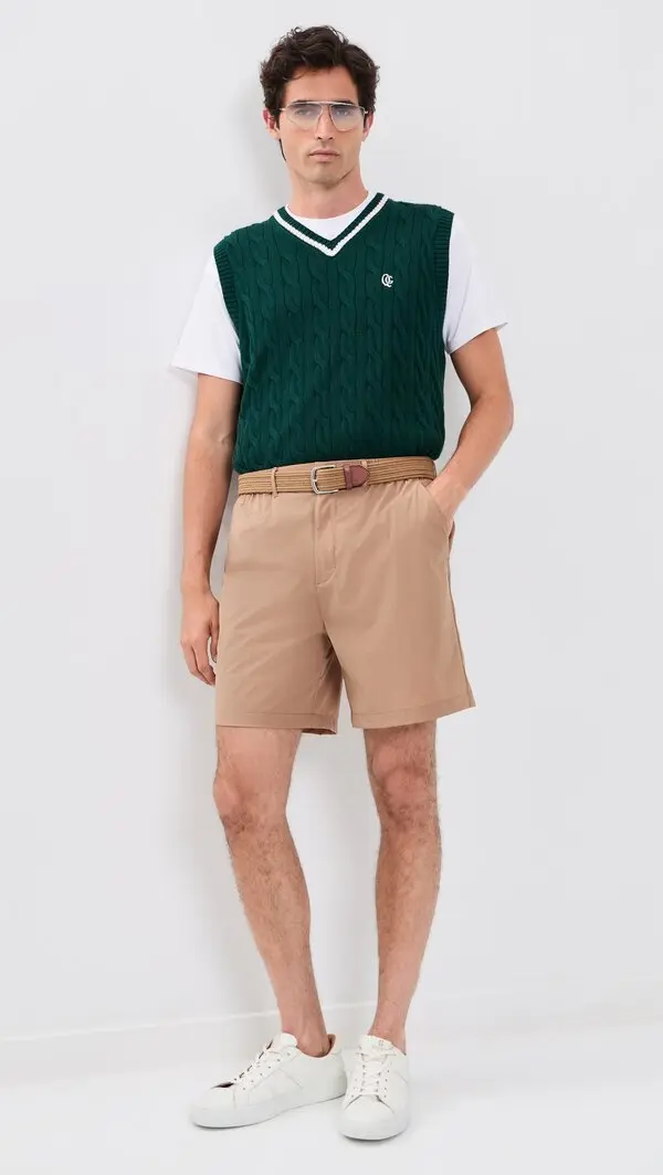 QUIET GOLF Cable Knit V-neck Vest