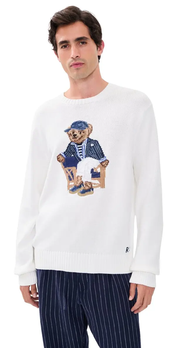 Polo Ralph Lauren Original Label Newport Bear Cotton Sweater - Deckwash White