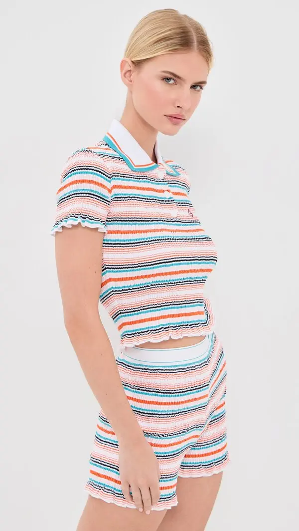 Casablanca Shirred Polo Top