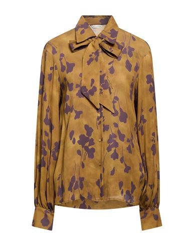 MANILA GRACE Viscose Floral Print Shirt With Pussy Bow - Beige