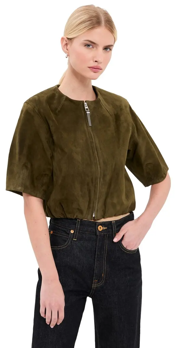 Simkhai Austyn Short Sleeve Zip Up Jacket - Sea Turtle