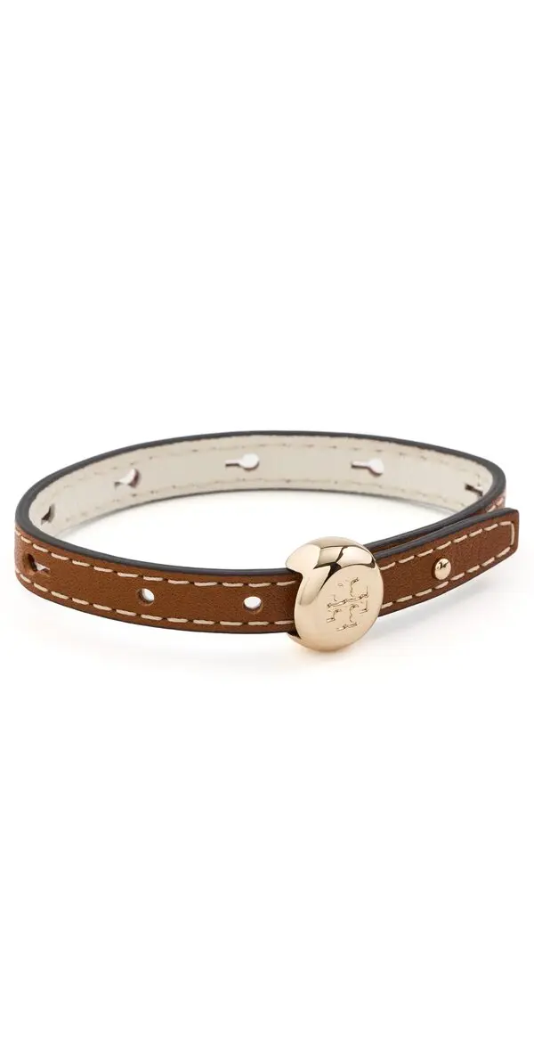 Tory Burch Romy Leather Bracelet - Light Brass/aged Tan