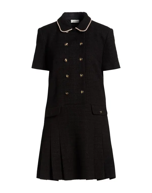Sandro Tweed Mini Dress With Embellished Collar